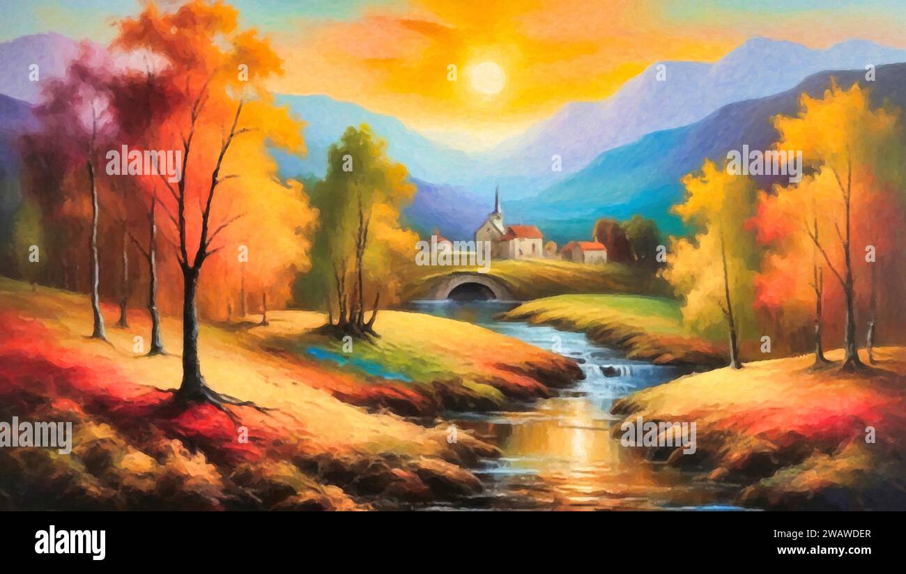 Vibrant and dramatic landscape painting. powerful and emotional view of ...