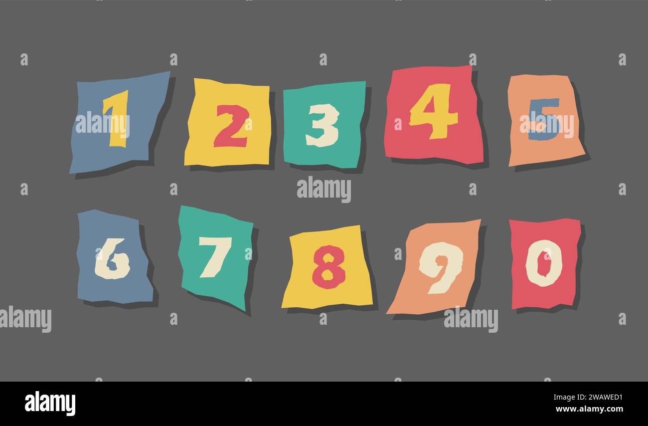 Collage newspaper alphabet. Criminal numbers cut from newspapers and ...