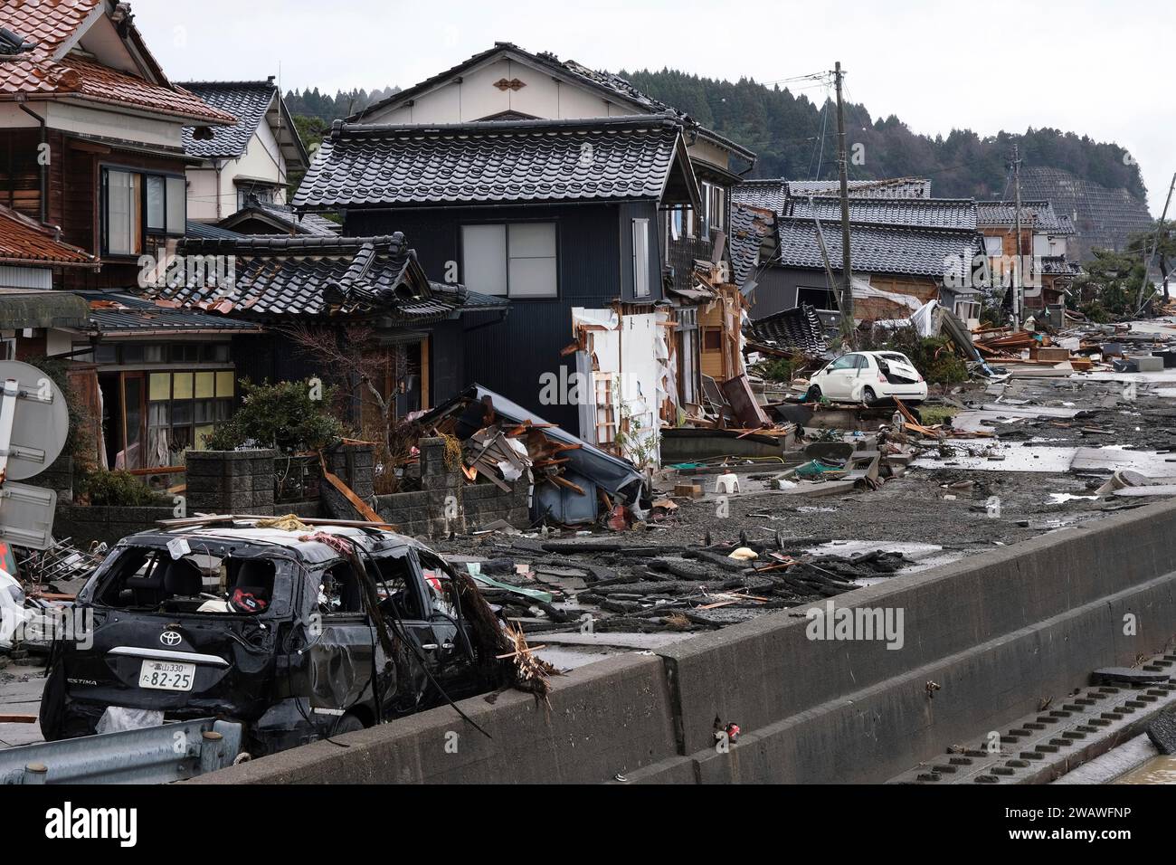 A photo shows a townscape damaged by massive earthquakes and tsunami in ...