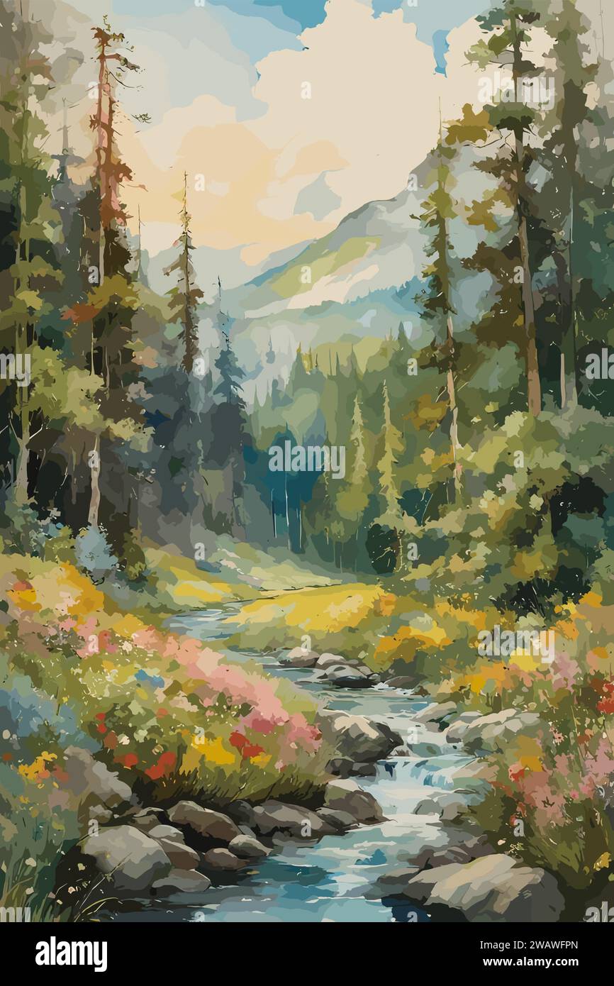 Blue green flower oil painting Stock Vector Images - Alamy