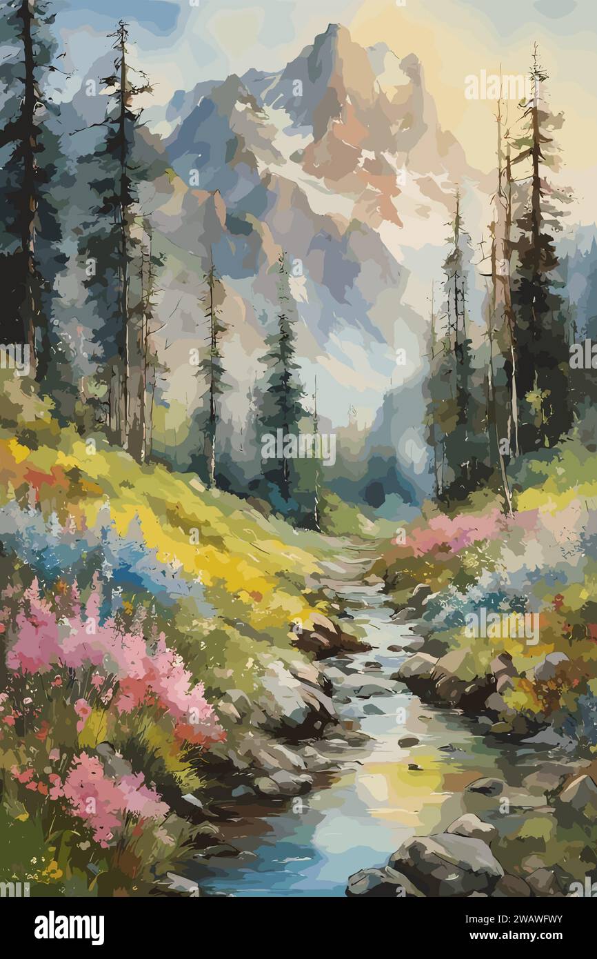 Blue green flower oil painting Stock Vector Images - Alamy