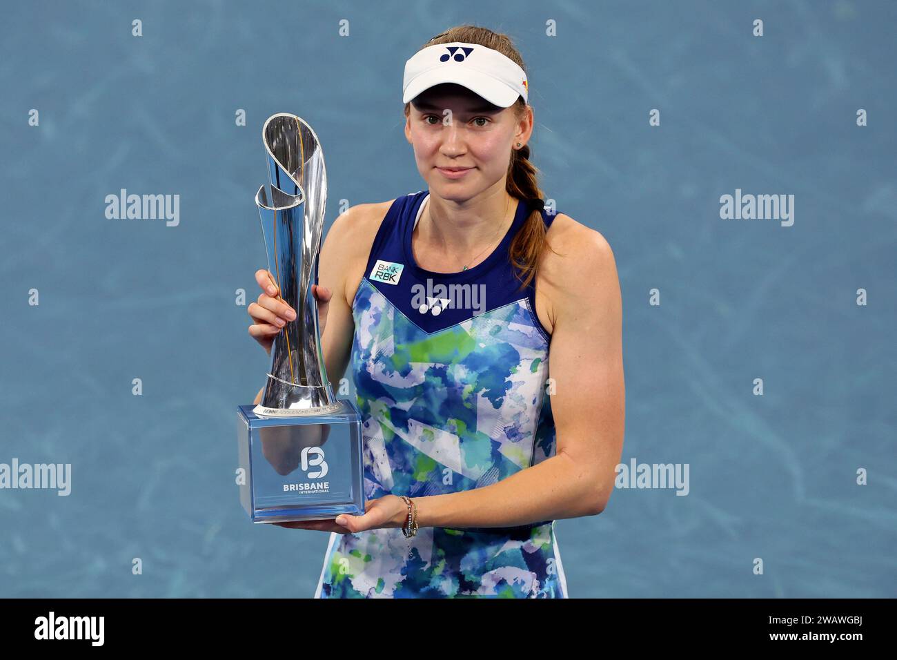 Elena Rybakina of Kazakhstan poses with the trophy after she won her ...