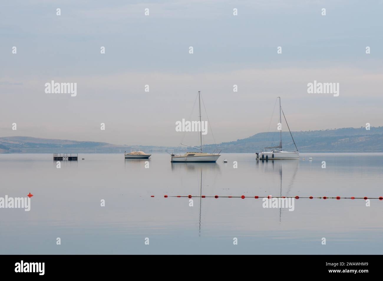Tbilisi sea, reservoir and boats with deflated sails Stock Photo - Alamy