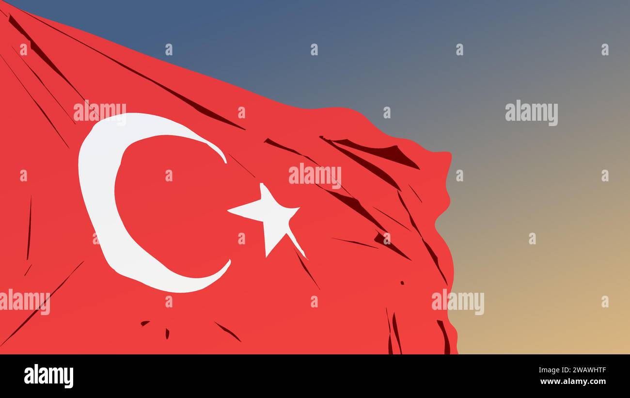 Bold vector illustration of the Turkish flag waving against a clear ...