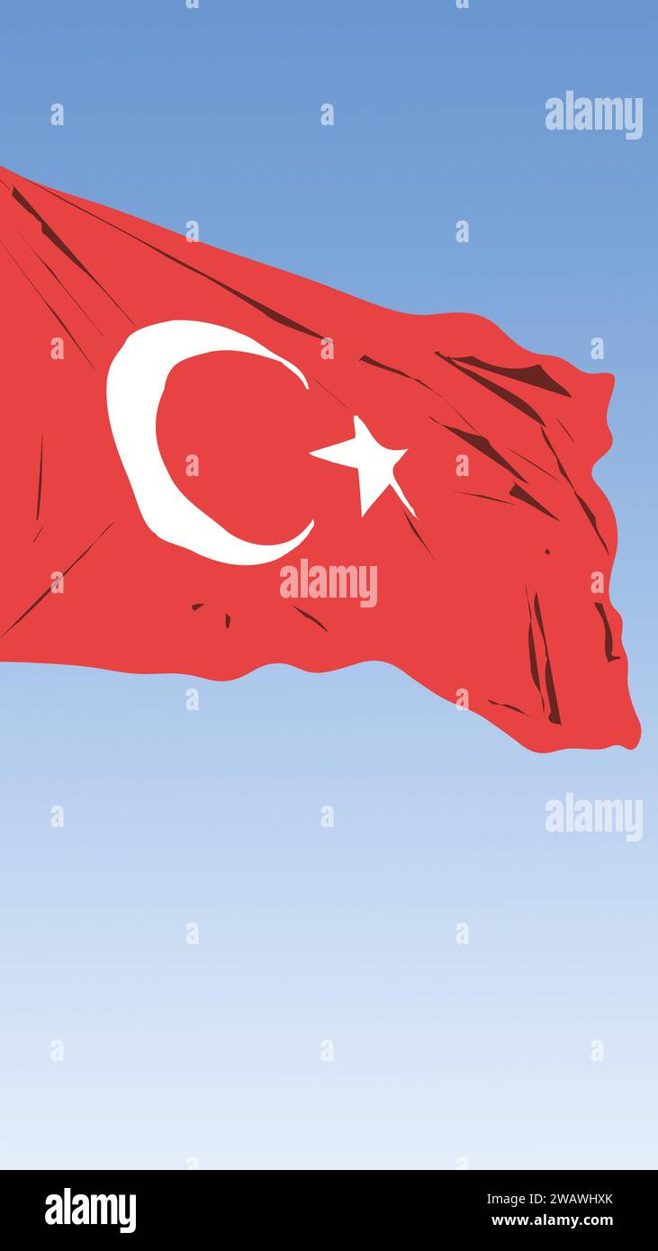 Bold vector illustration of the Turkish flag waving against a clear ...