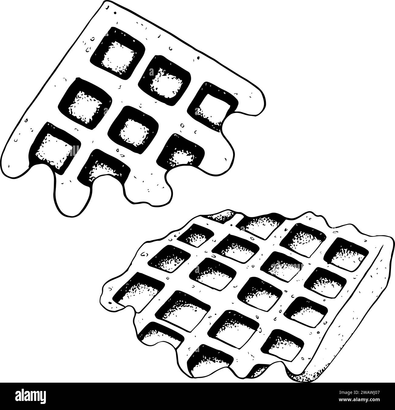 Belgium waffles set black and white vector illustration. Bakery fresh ...