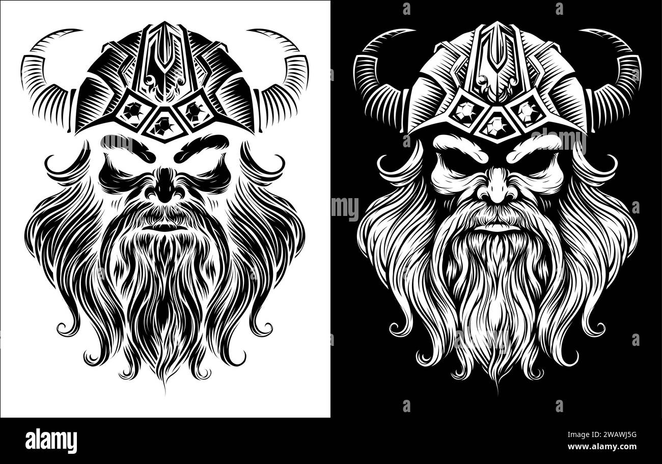 Viking Warrior Man Strong Mascot Face in Helmet Stock Vector Image ...