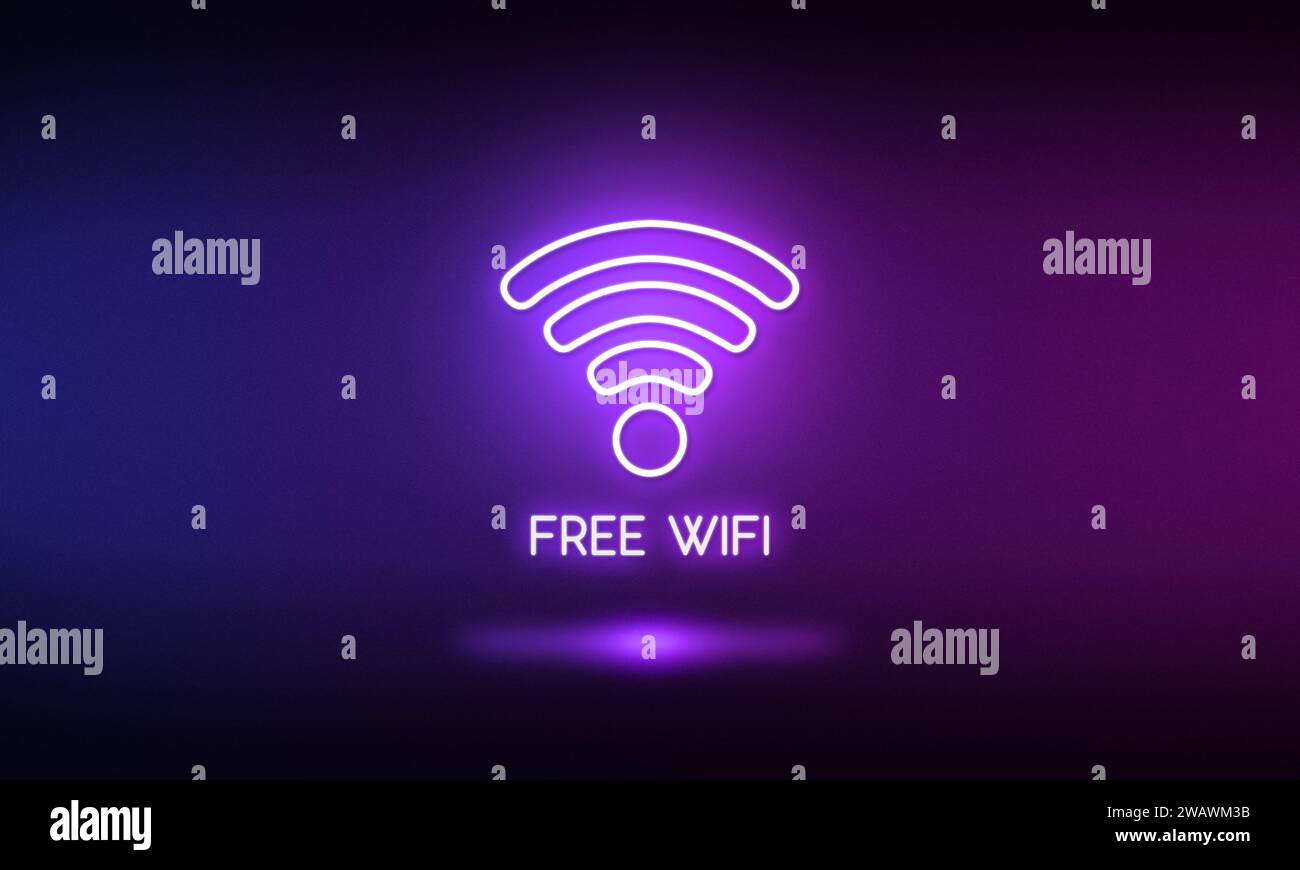 Free Wifi symbol design in neon light style. Color gradient from blue ...