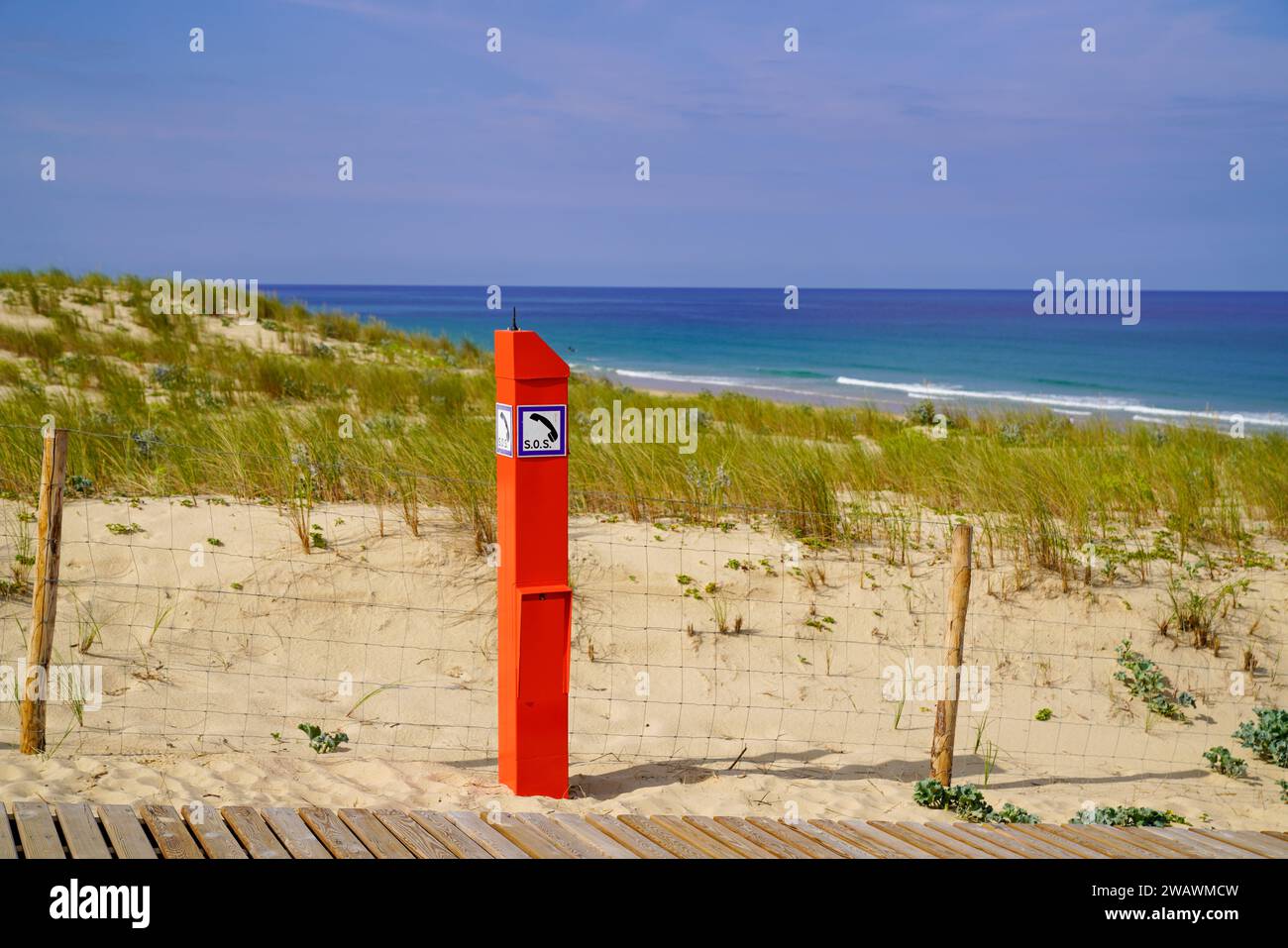 SOS alarm speaker emergency terminal on the beach calling for help call ...