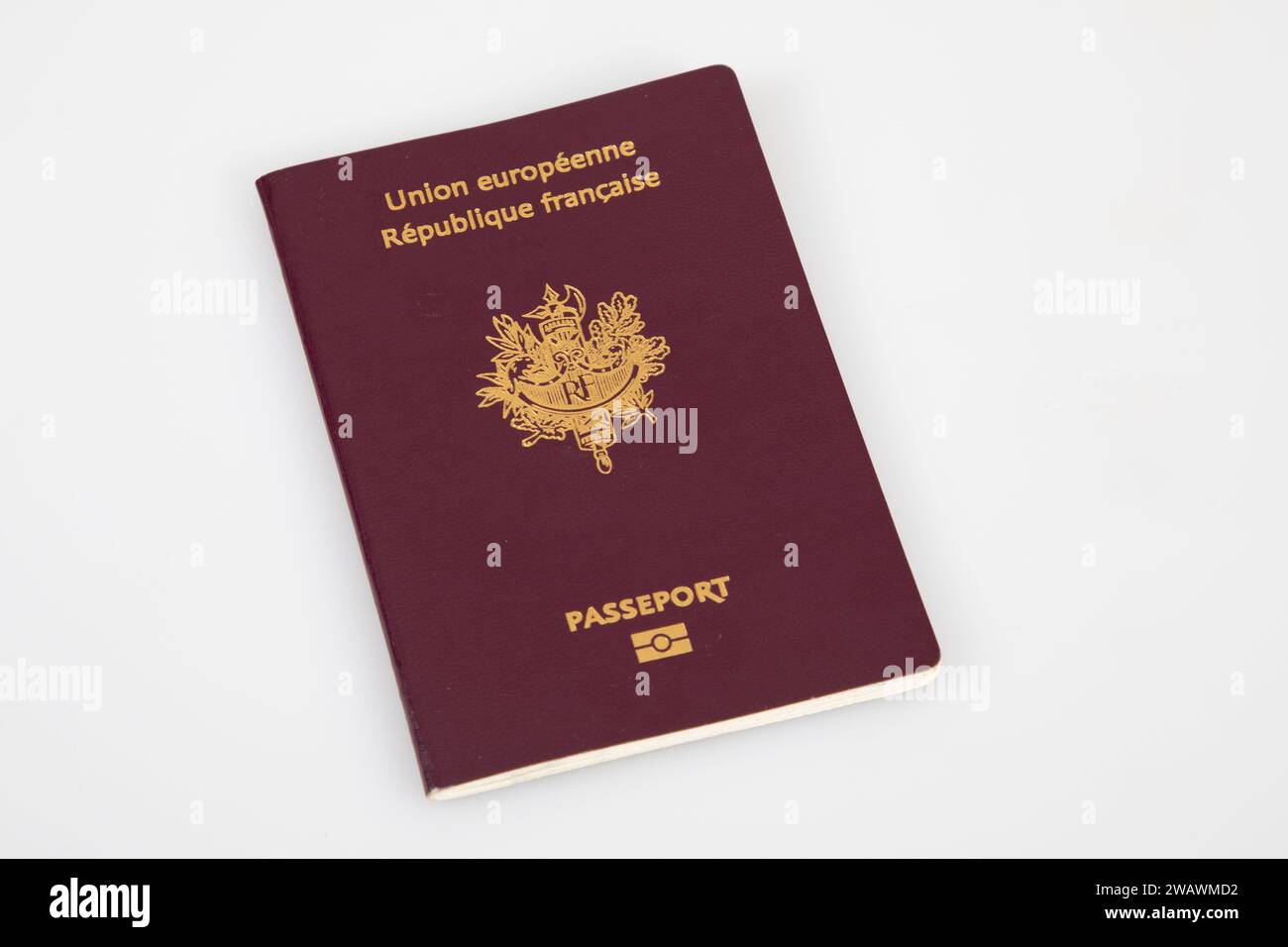 european biometric passport for the french republic on white grey ...