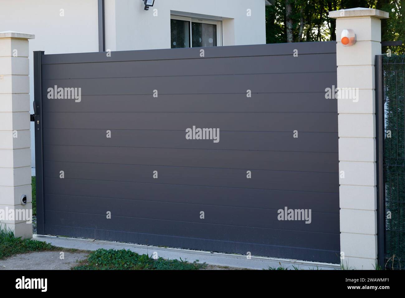 sliding grey gate modern aluminum portal to entrance home access door ...