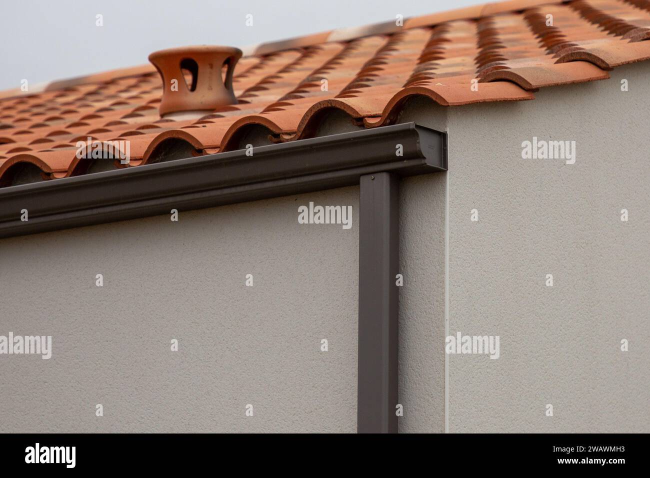 grey aluminum gutter rain systems gray facade roof tiles on facade home ...