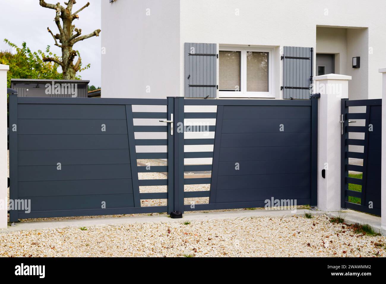entrance dark gray gate aluminum portal and door outdoor of suburbs ...