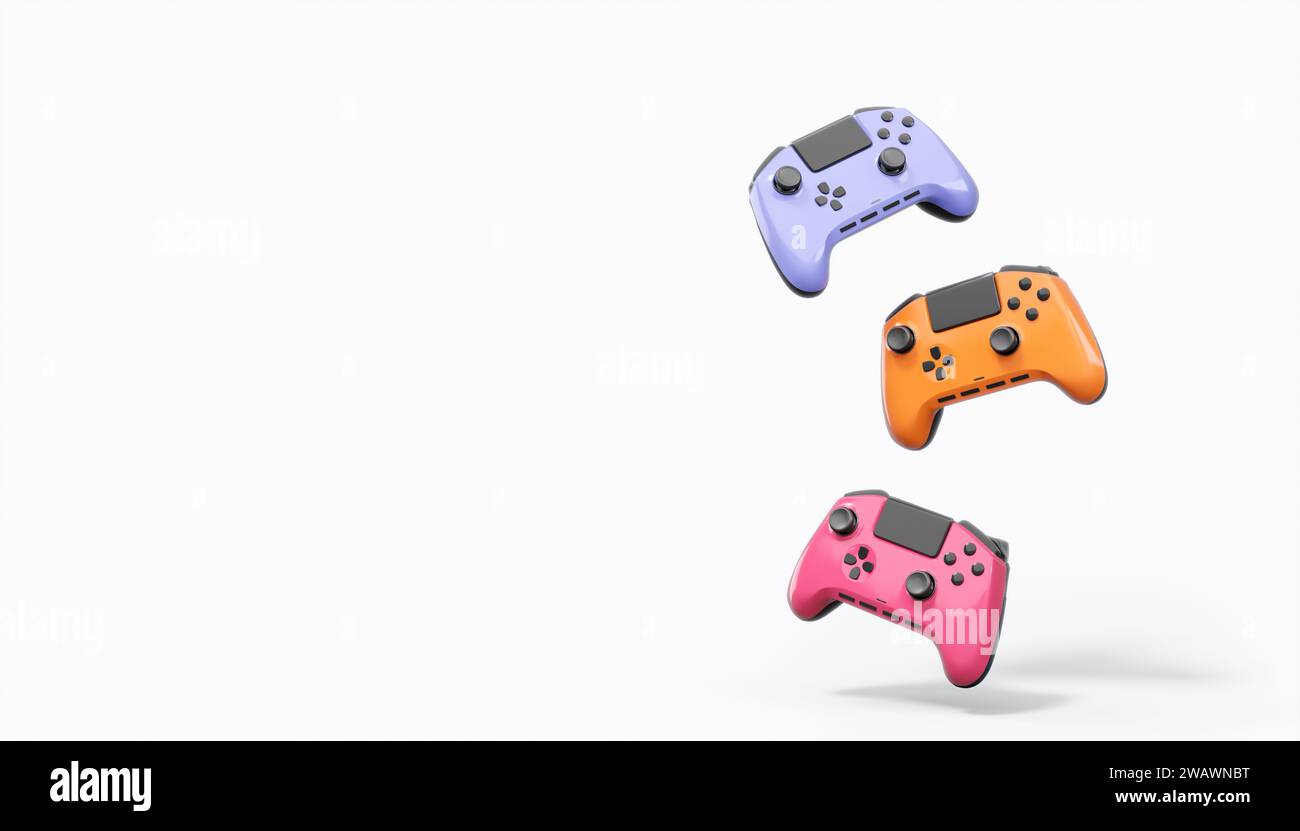 Realistic colorful video game joysticks or gamepads with color buttons ...
