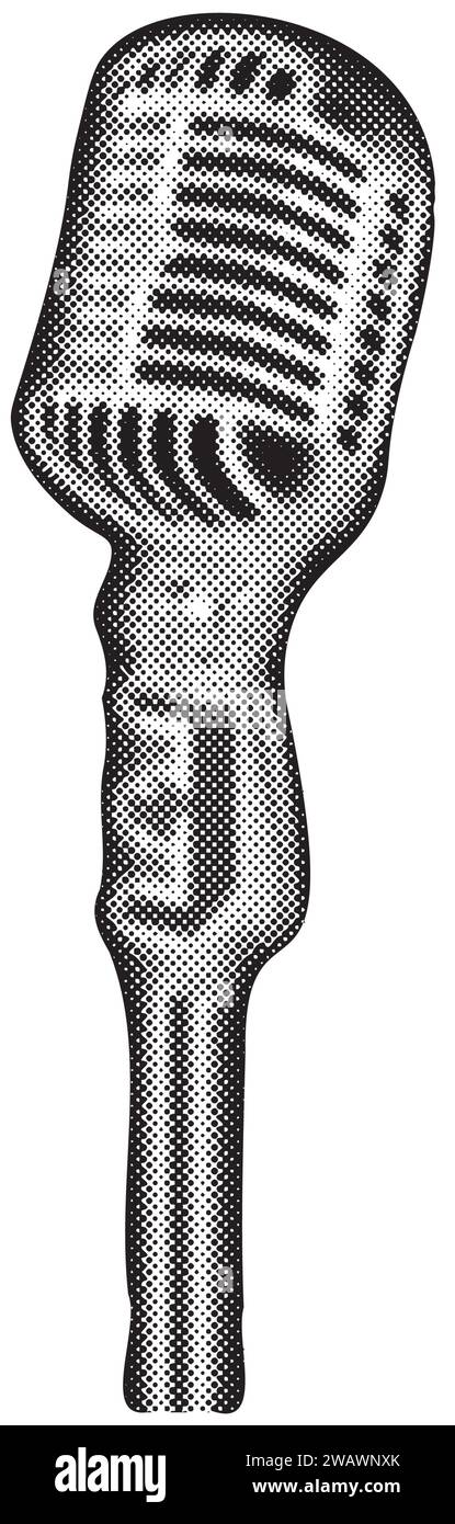 Retro style microphone. Trendy halftone style. Collage design in trendy ...