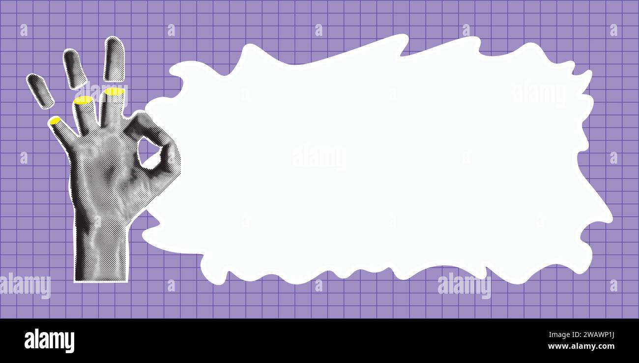 Trendy halftone collage banner. Elements cut out from a magazine, hand ...