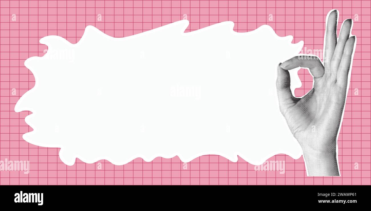 Trendy halftone collage banner. Elements cut out from a magazine, hand ...