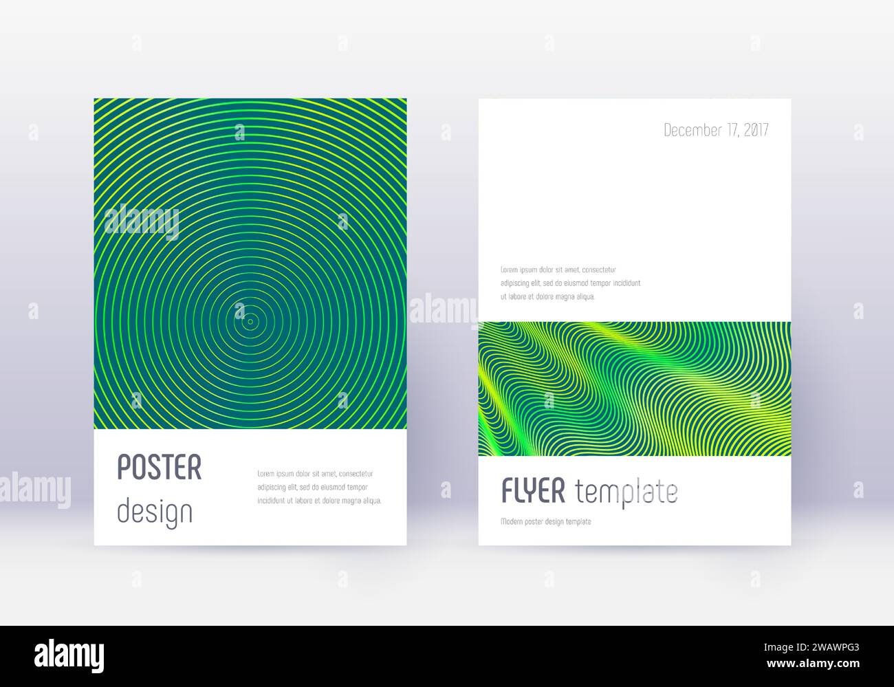 Minimalistic cover design template set. Green abstract lines on dark ...