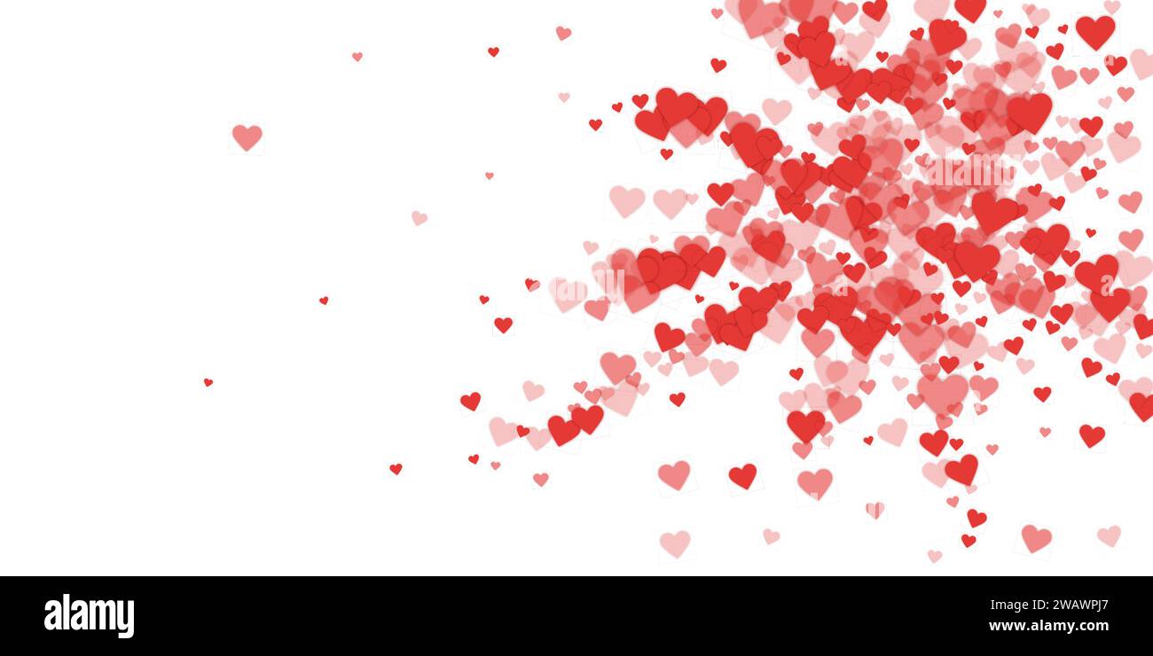 Falling hearts valentine card template. Red hearts scattered on white ...