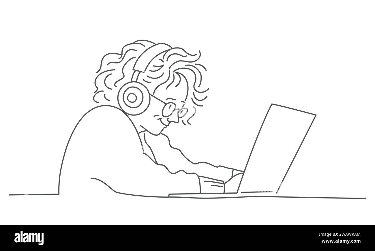 Elderly woman working on laptop computer. Active life, modern ...