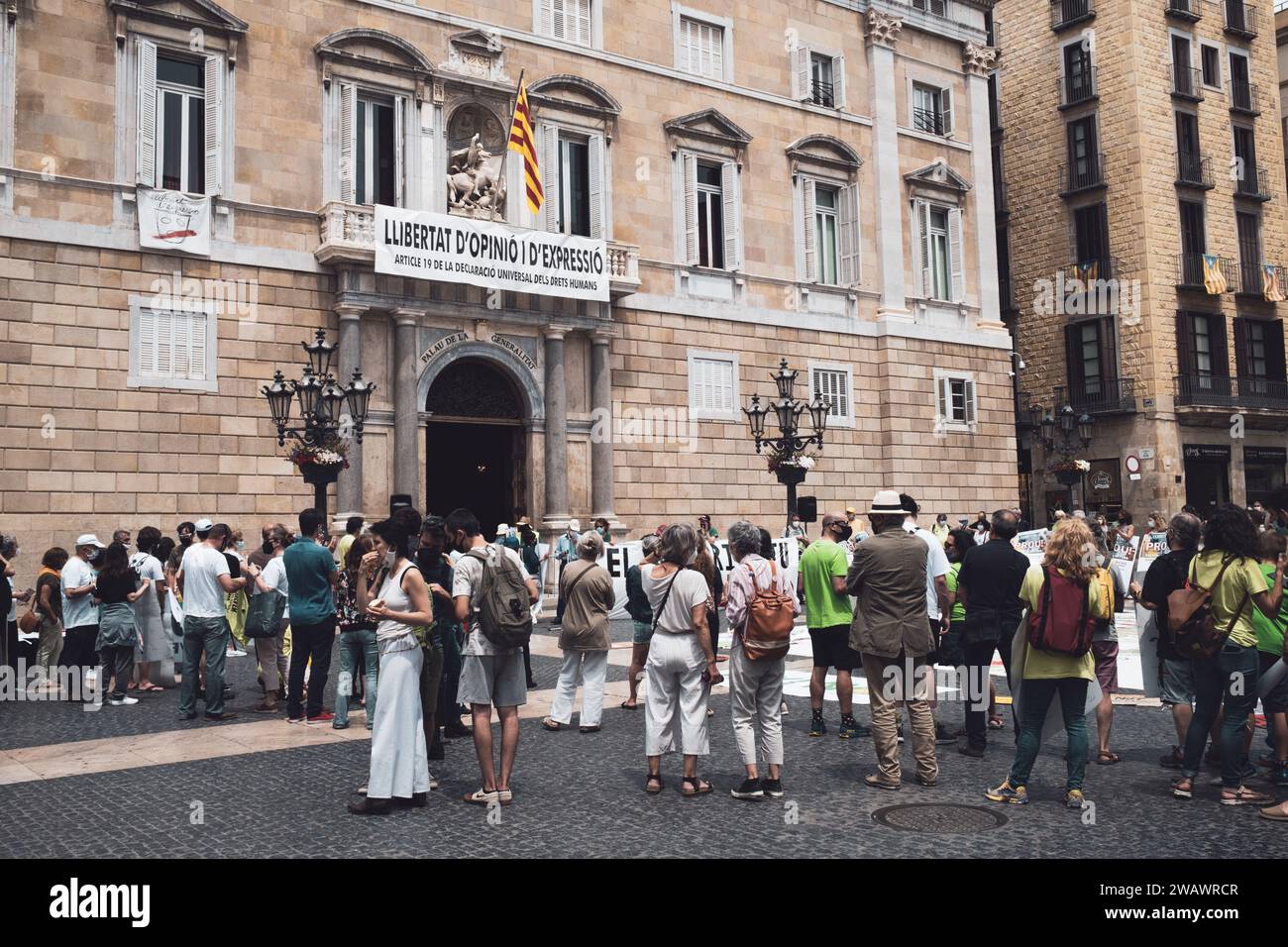 Barcelona, Spain - June 5, 2021: Authorized protest demanding more ...