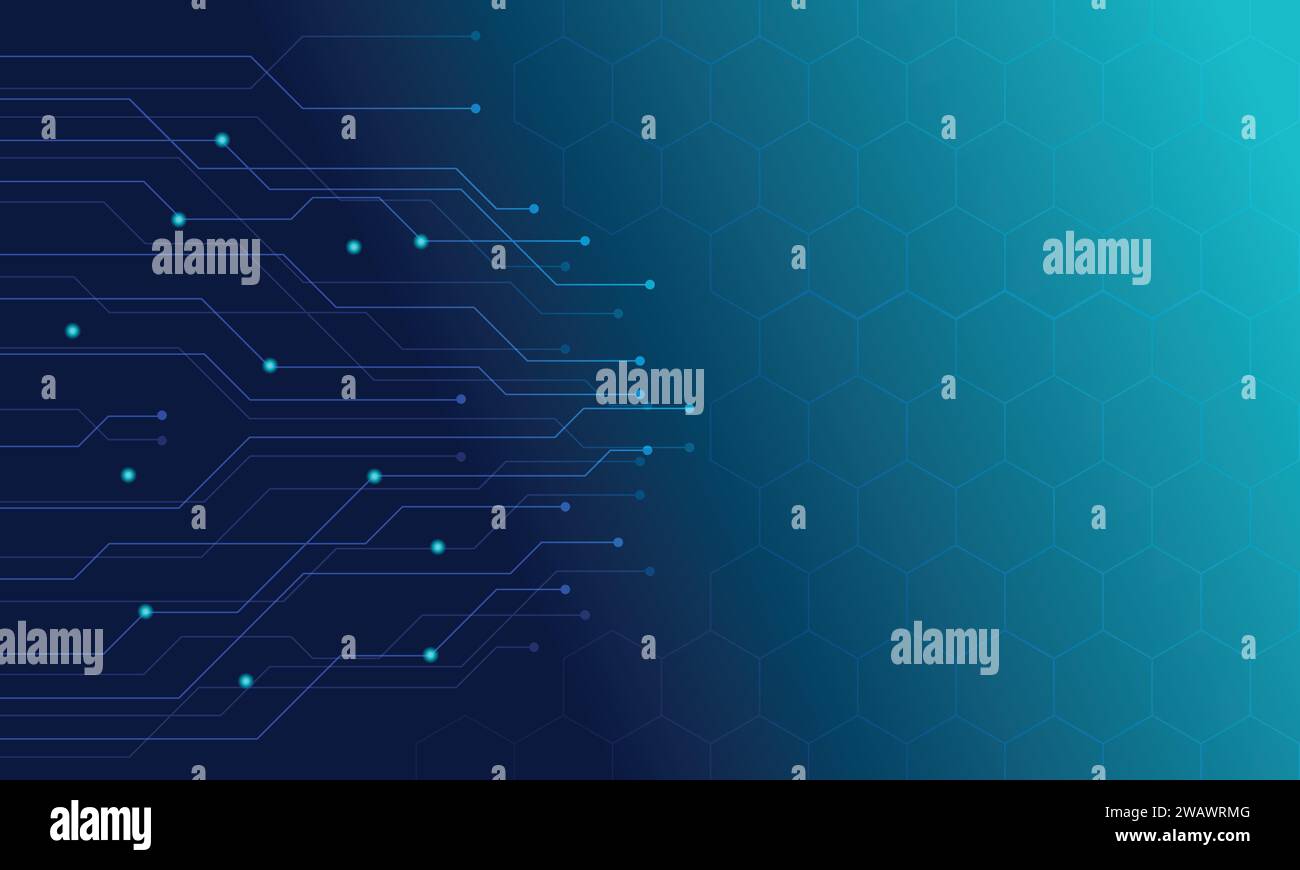 Abstract lines, hexagon and dots connecting background with tech theme ...