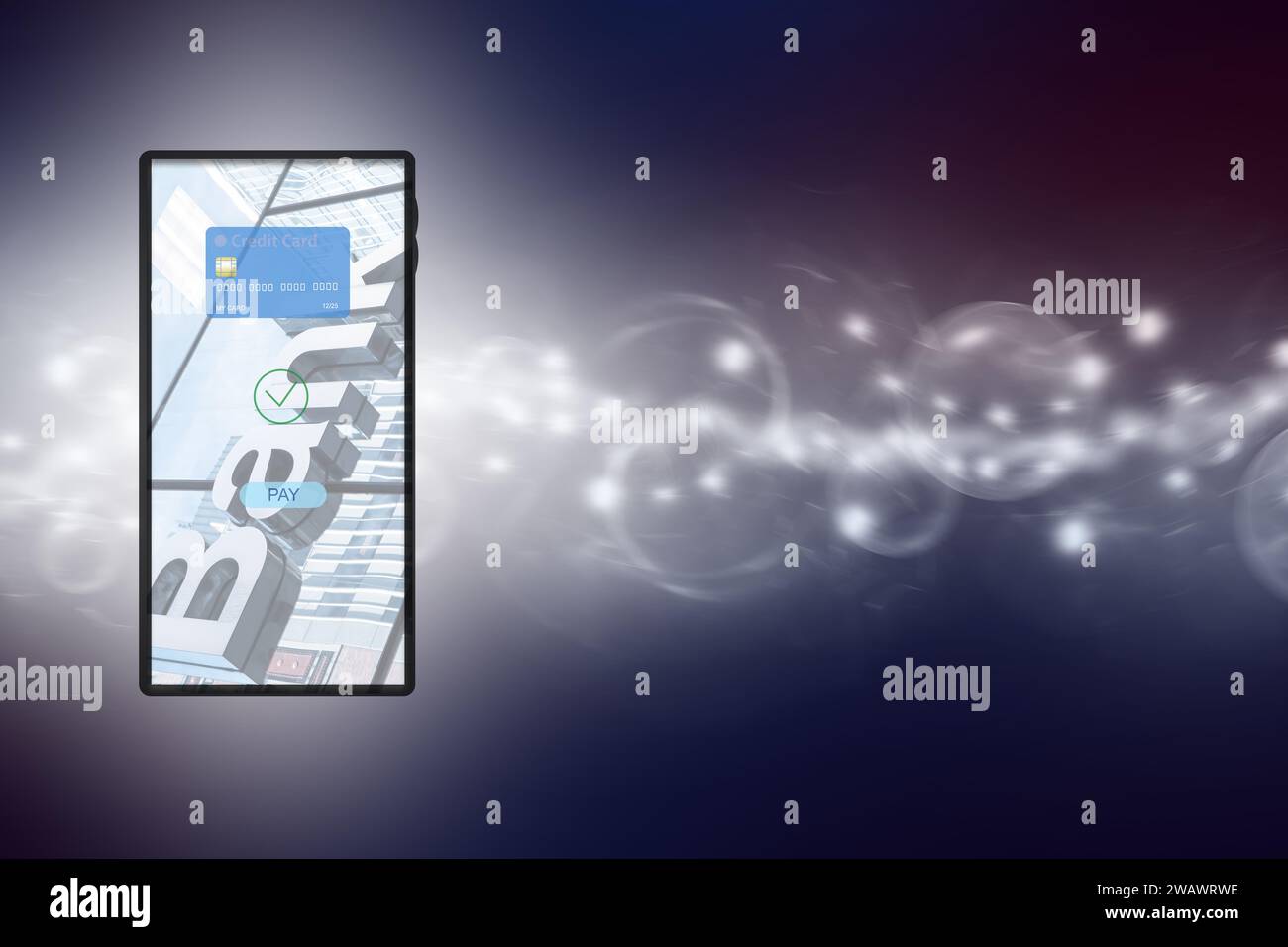 Online banking concept. Smartphone with photo of bank building at ...