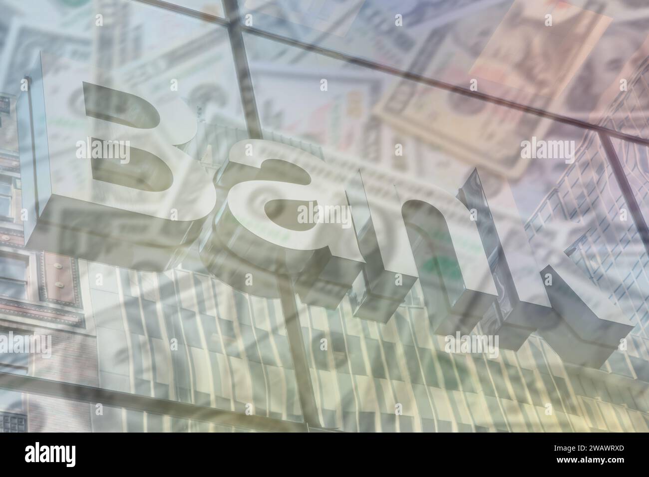 Banking and financial background with bank building with sign bank and ...