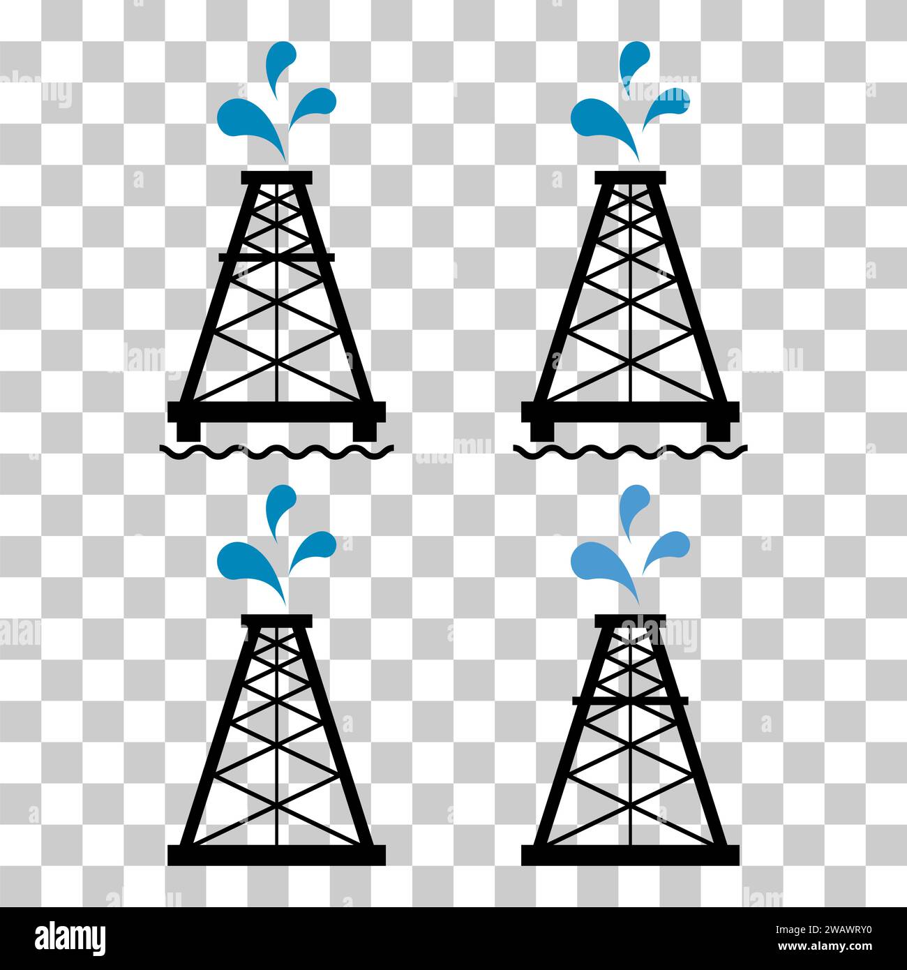 Set of oil rig flat graphic icon, fuel platform industry tower gas sign ...