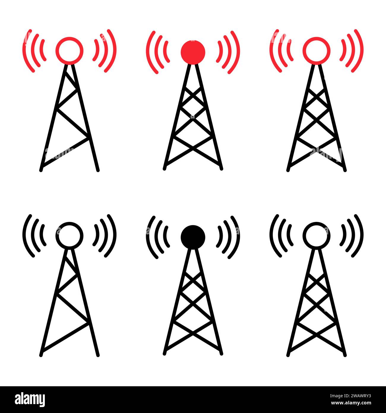 Set of Signal tower icon, wireless technology network sign, antenna ...