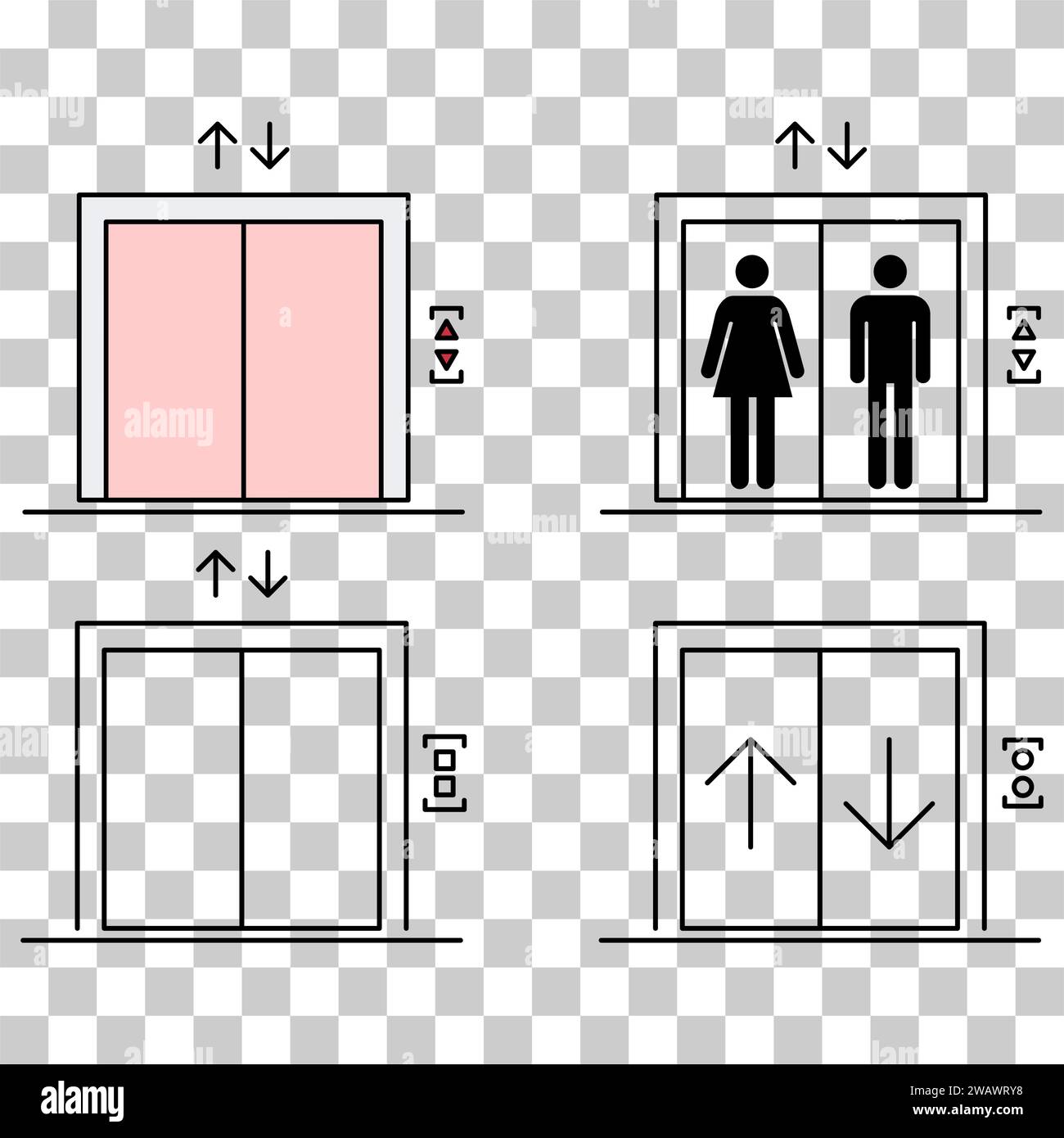 Set of Lift elevator icon, graphic design sign, building doorway symbol ...