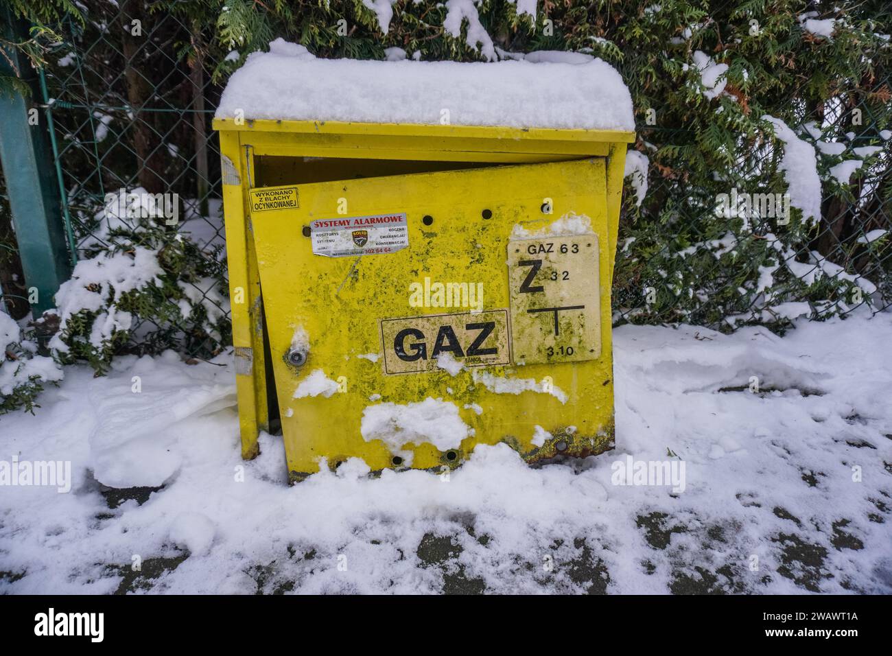 Otomin, Poland Jan. 6th, 2024 A box protecting a natural gas (methane ...
