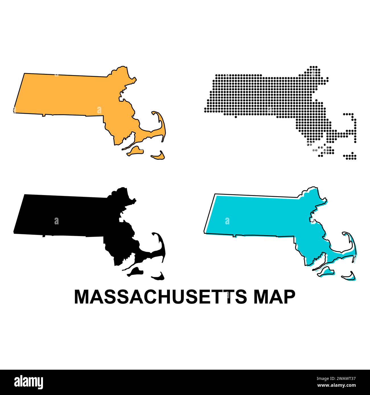 Set of Massachusetts map, united states of america. Flat concept icon ...