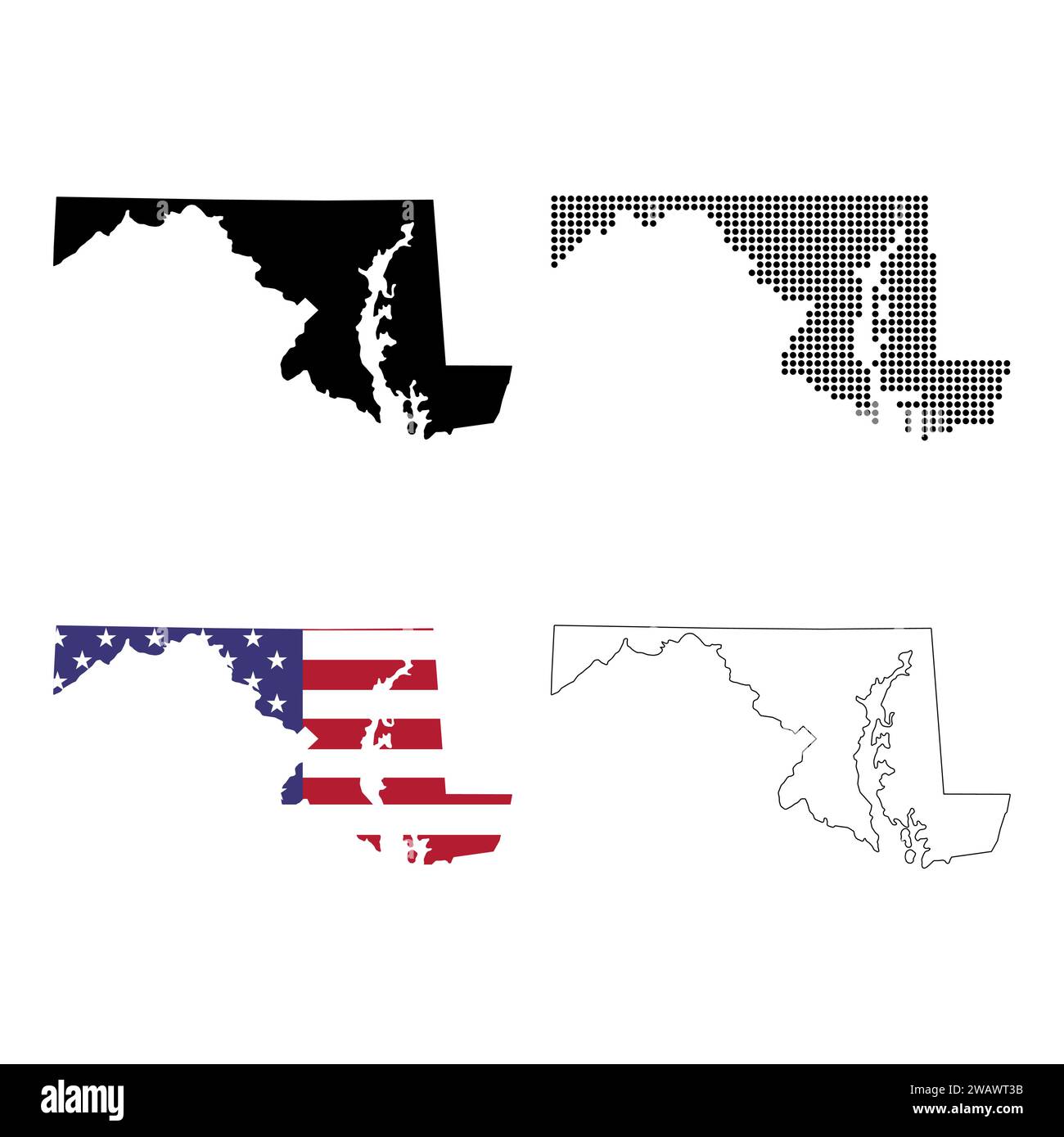 Set of Maryland map, united states of america. Flat concept icon vector ...