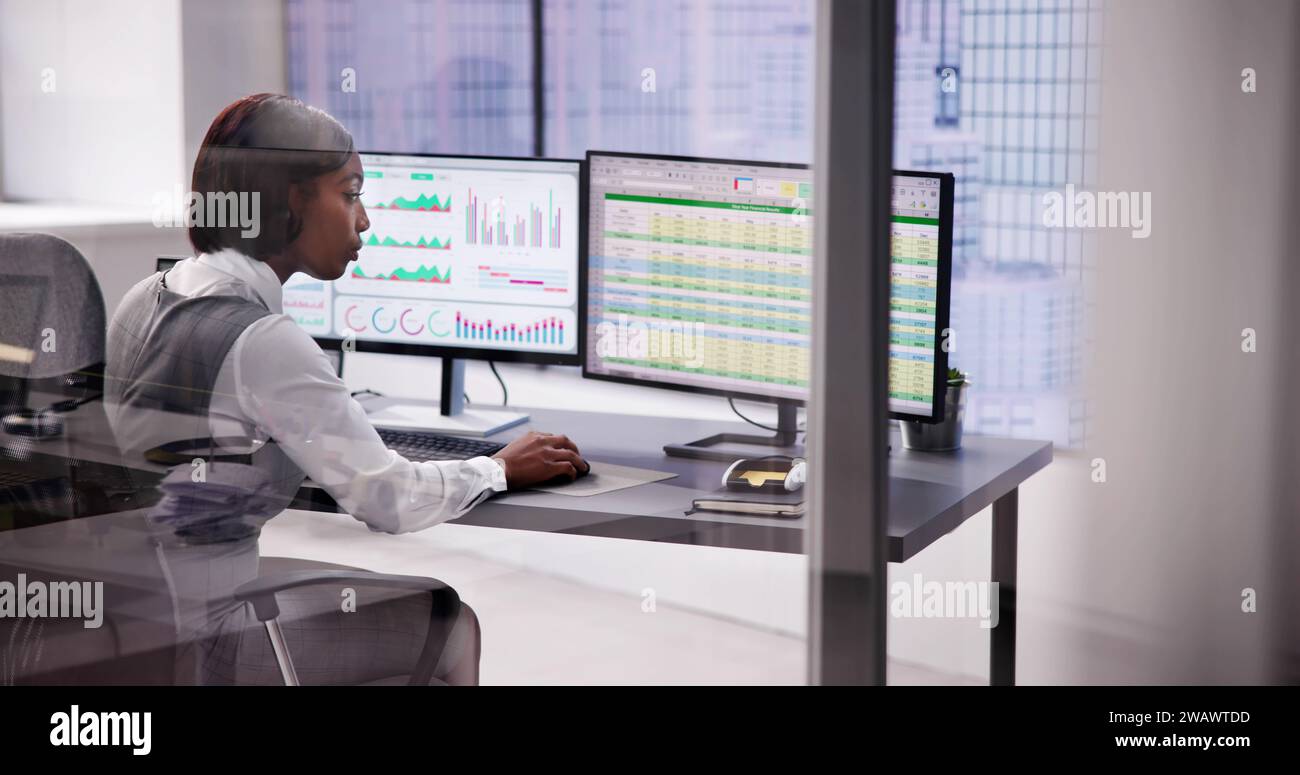 Business Analyst Working with Data on Stock Spreadsheet and Dashboard ...