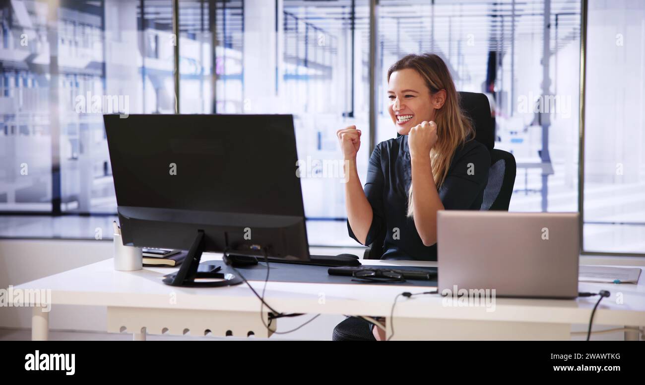 Excited Stock Market Broker Watching Screens And Trading Stock Photo ...