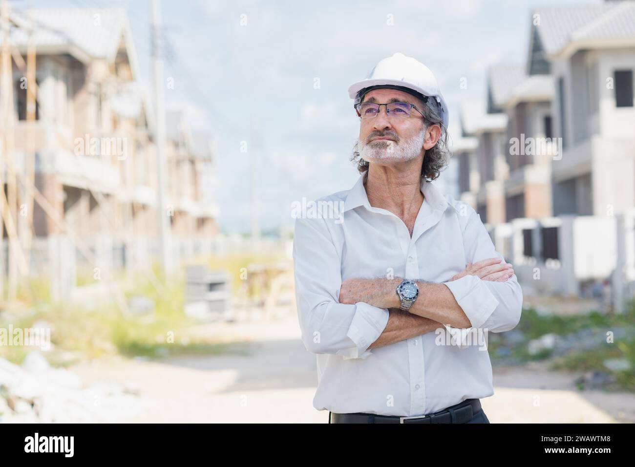 Portrait senior male business man land development investor standing confident in under ...