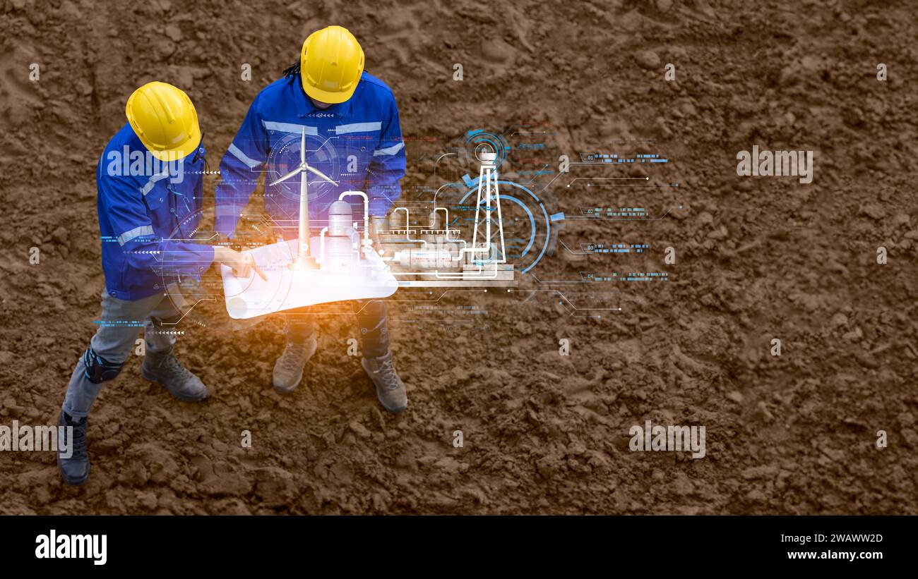 Construction engineer and architect land development team working on ...