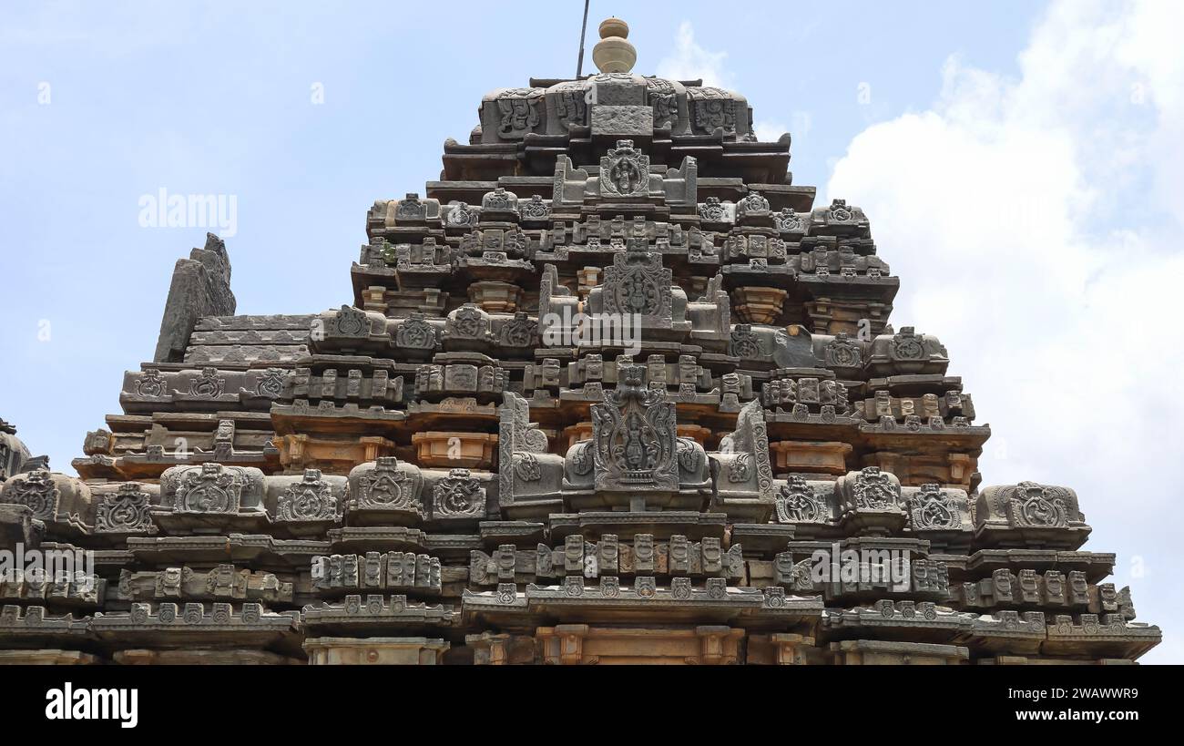 Carving Shikhara of Shri Someshwara Temple, Ancient Chalukya Style Temple, Haranhalli ...