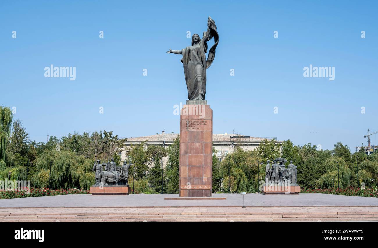 Statue on Revolution Militants Square, municipal park in Bishkek ...