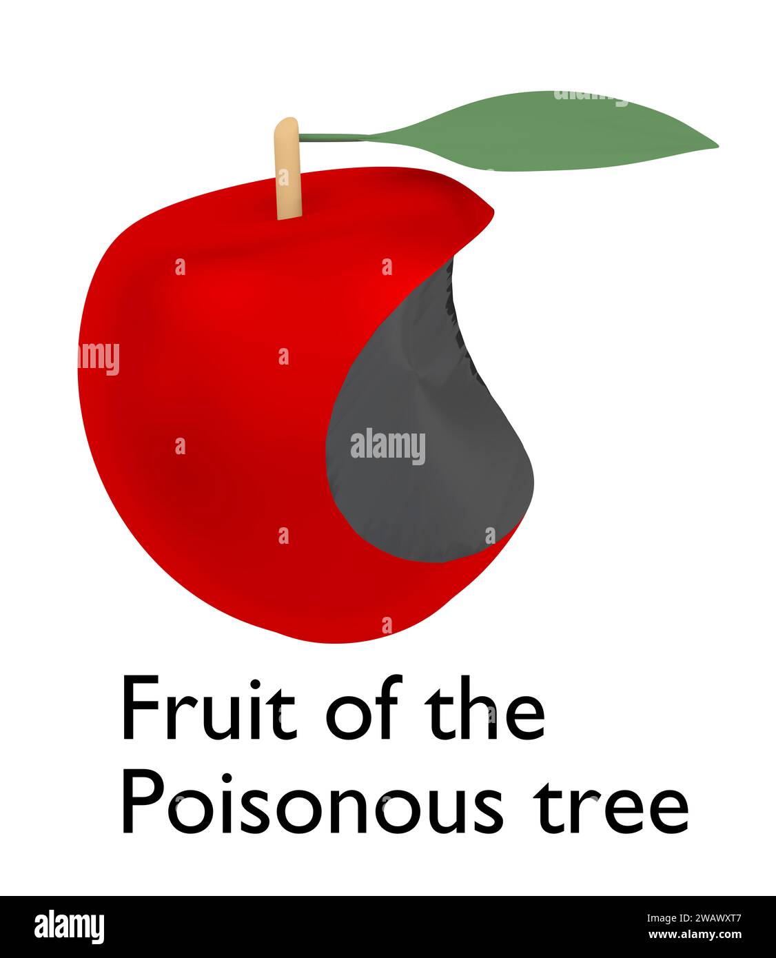 3D illustration of a bitten apple, titled as Fruit of the Poisonous ...