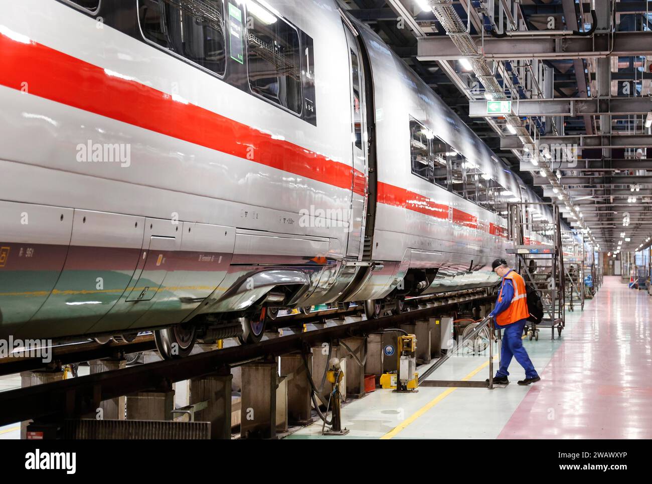 A Deutsche Bahn ICE train stands at the ICE plant in Berlin Rummelsberg ...