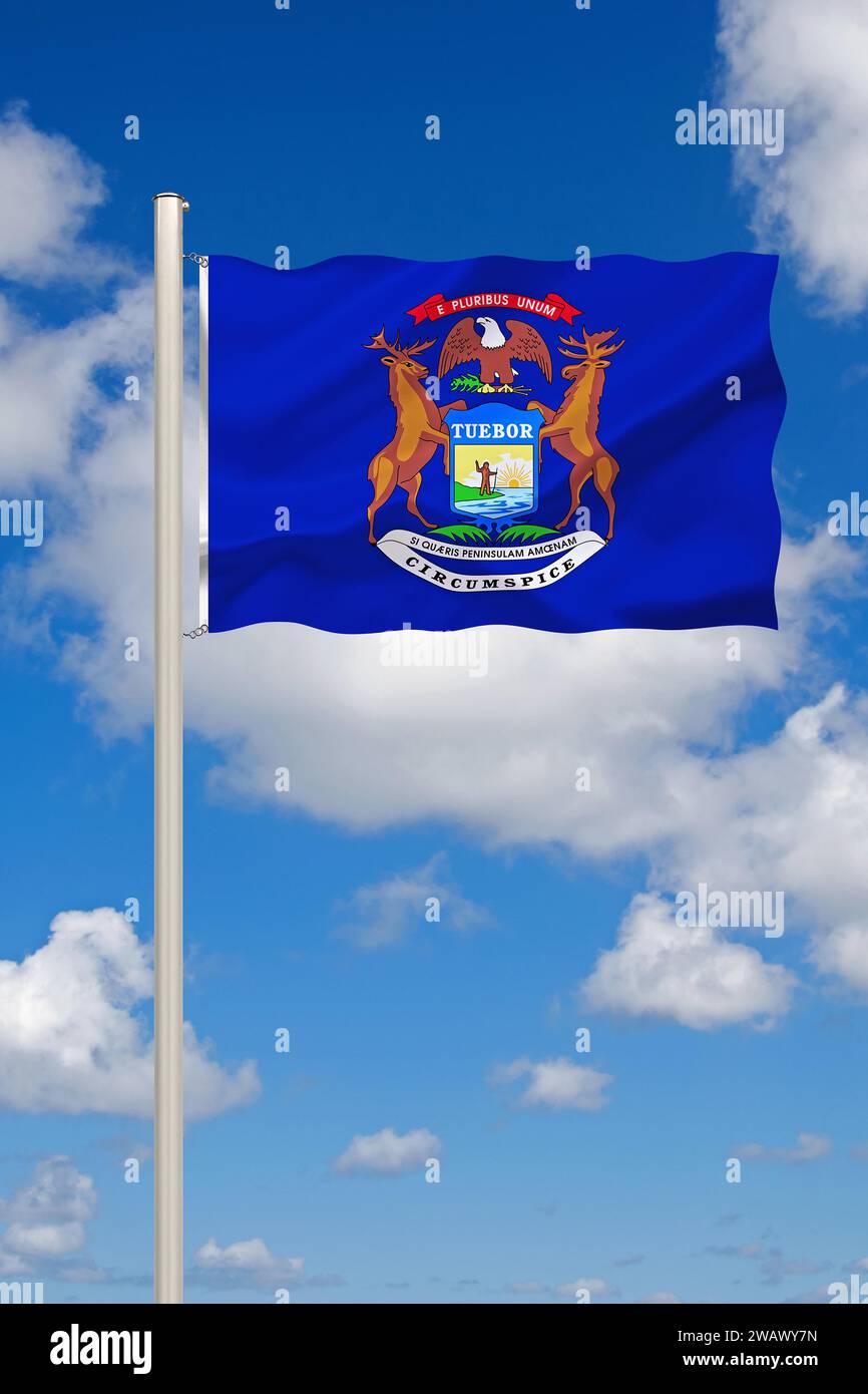 The flag of Michigan, state, USA, studio Stock Photo - Alamy