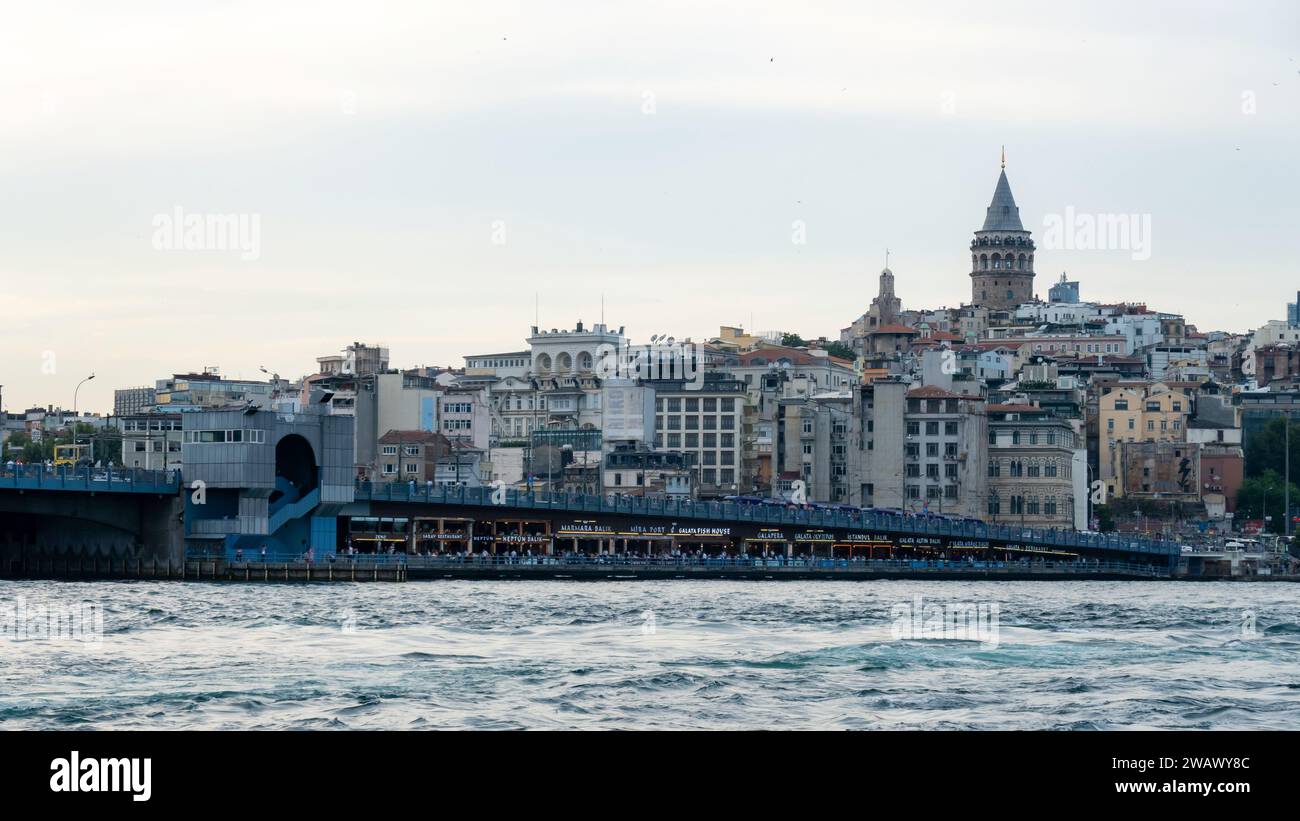 Istanbul Turkey Galata Bridge across the Golden Horn with walkways ...