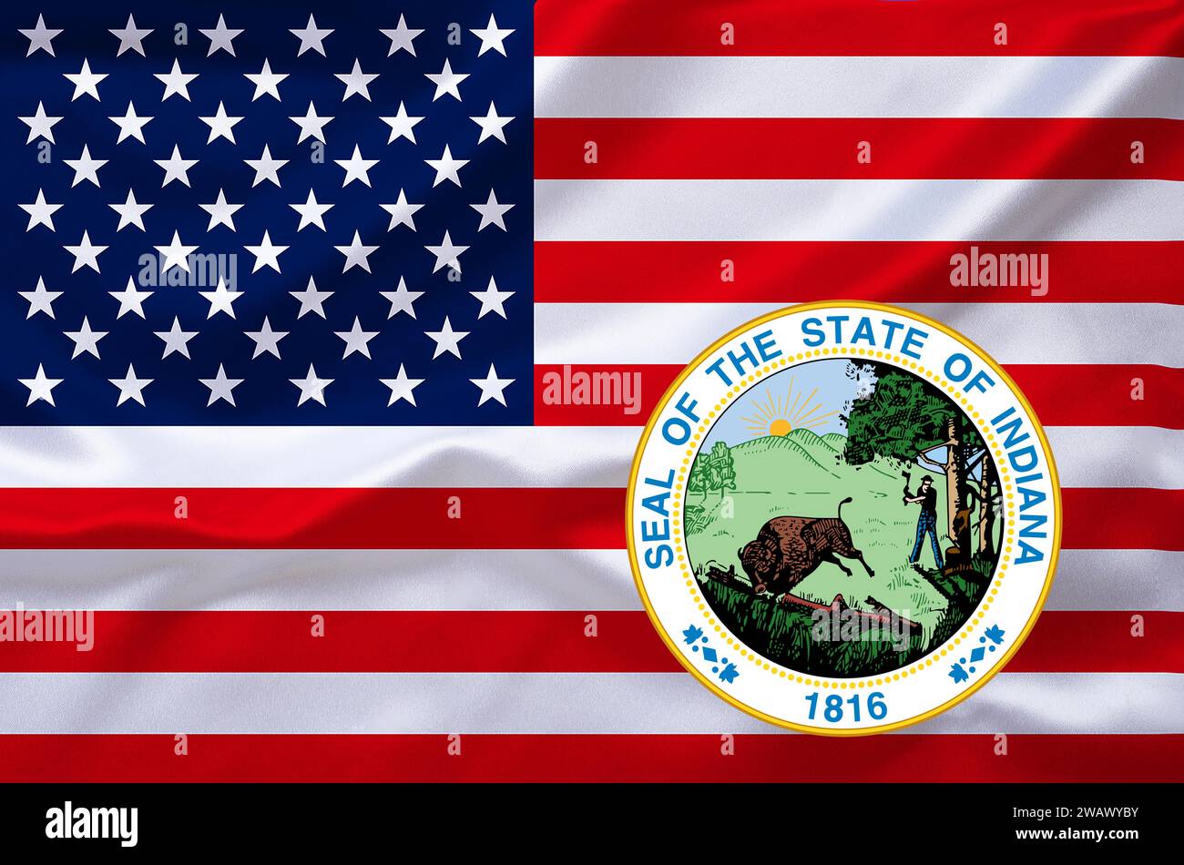 The flag of the USA with the coat of arms of Indiana, Studio Stock ...