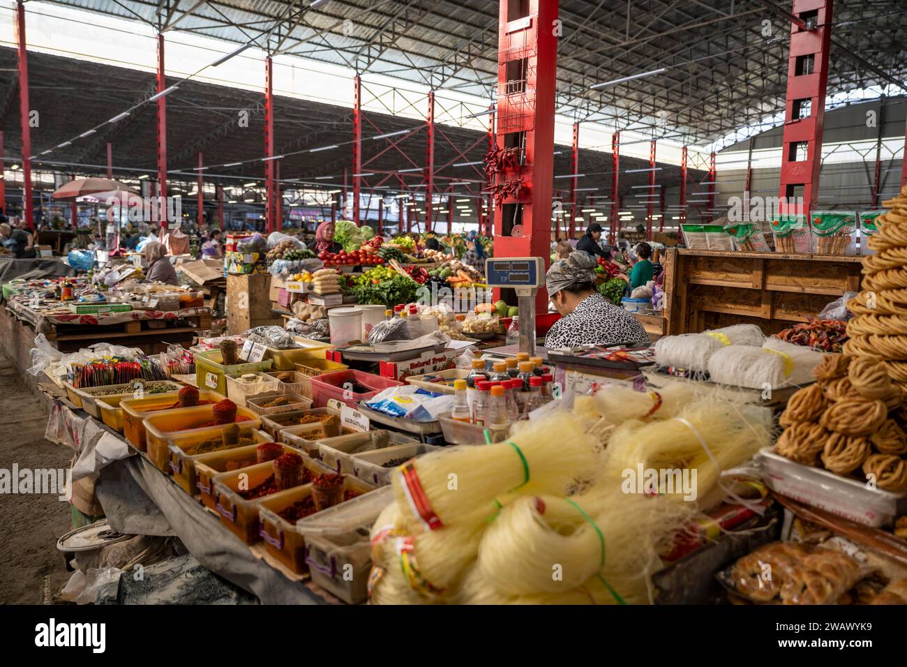 Vendor selling sweets, market stall at Osh Bazaar, Bishkek, Kyrgyzstan ...
