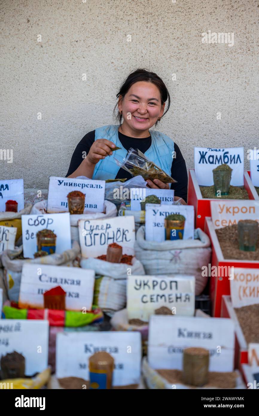 Vendors selling spices, Osh Bazaar, Bishkek, Kyrgyzstan Stock Photo - Alamy