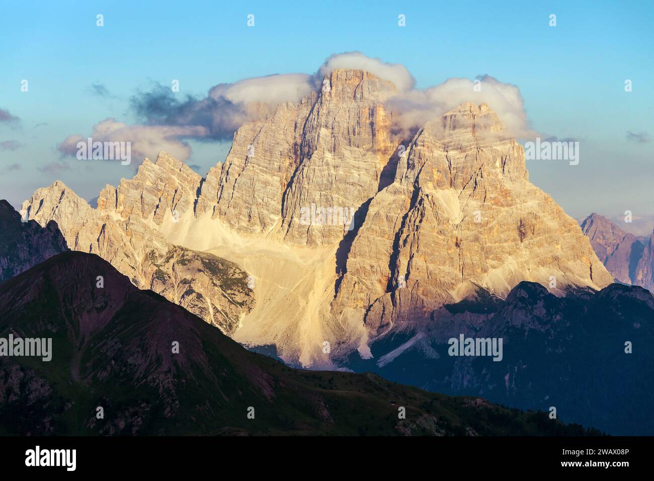 Evening view of mount Pelmo, South Tyrol, Alps Dolomites mountains ...