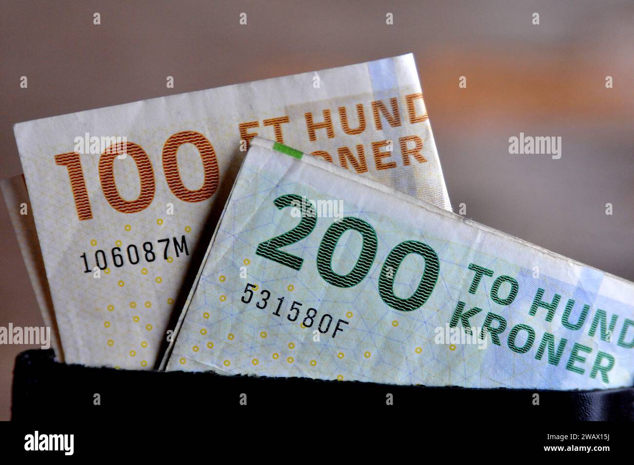 Copenhagen, Denmark /07 January 2024/. Danish kronercurrency noteS in ...
