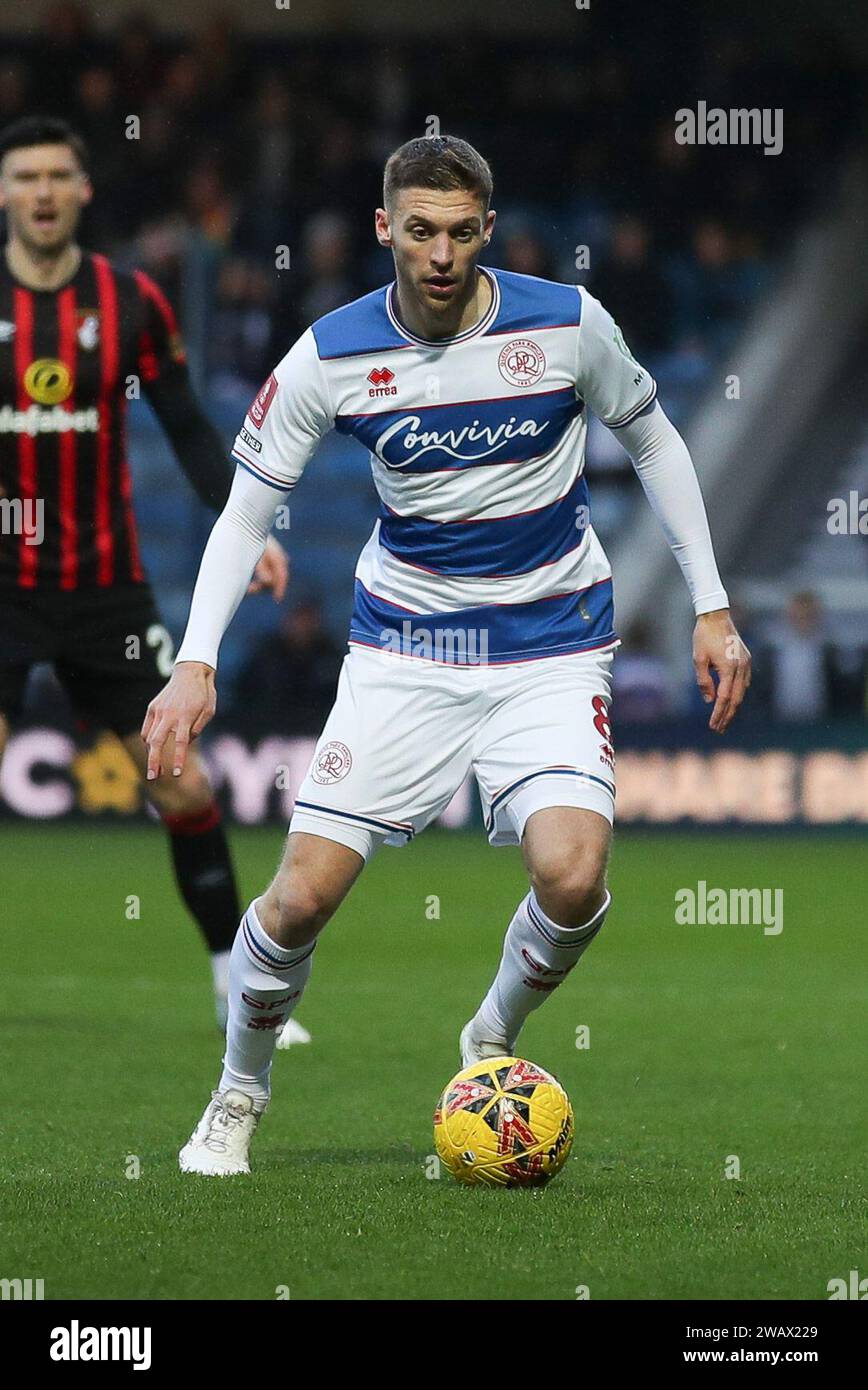 London, UK. 07th Jan, 2024. Sam Field of QPR in action during the FA Cup match between Queens ...